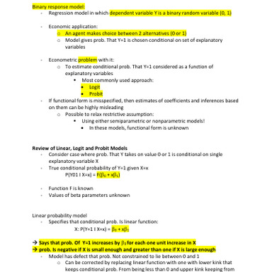 Dokument Summary Binary Response Models Logits Probits And